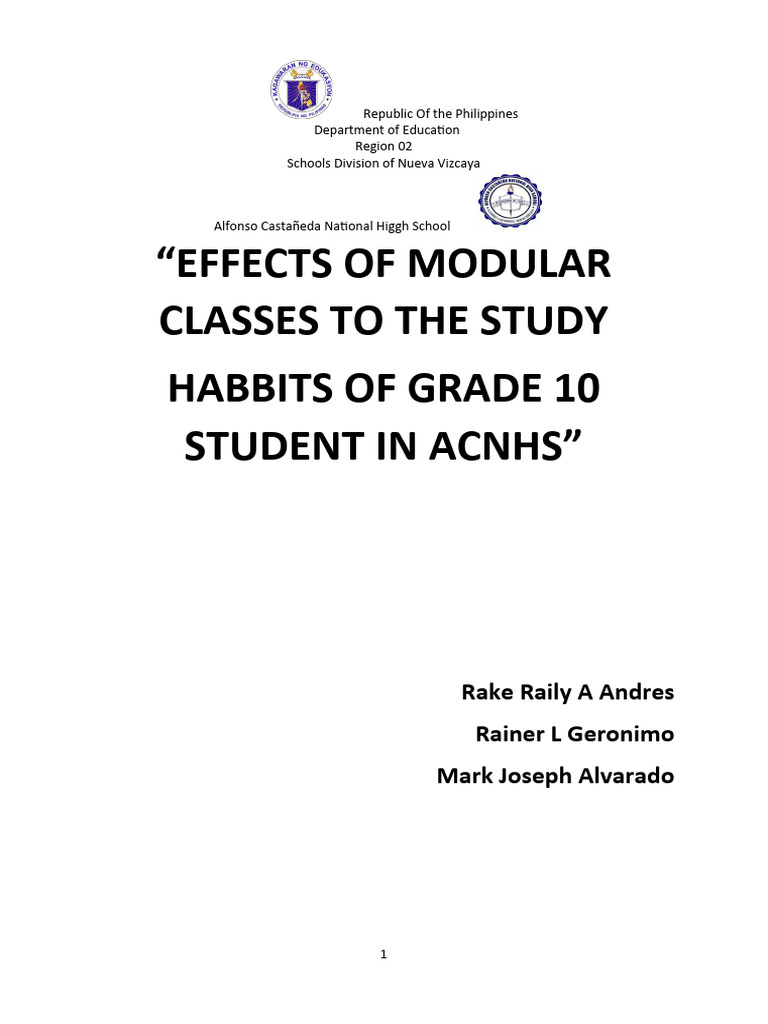 Effects of Modular Classes To The Study Habbits of Grade 10 Student in ...
