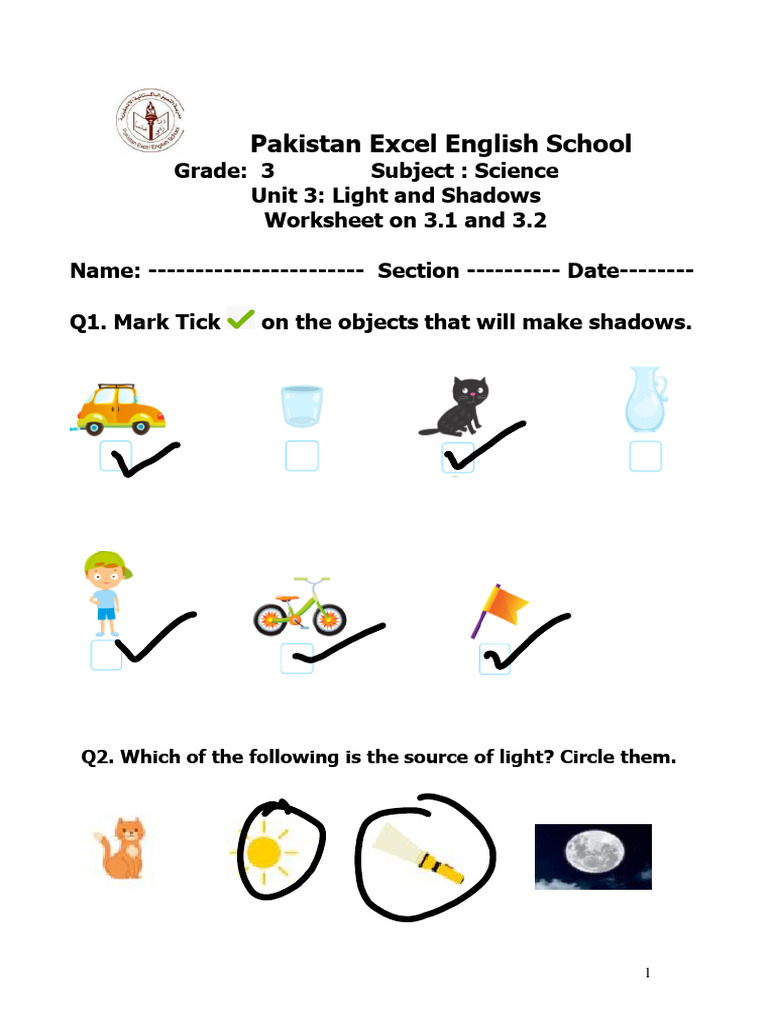 Solved Worksheet 3.1 and 3.2 | PDF | Shadow | Optics Solved Worksheet 3.1 and 3.2 | PDF | Shadow | Optics