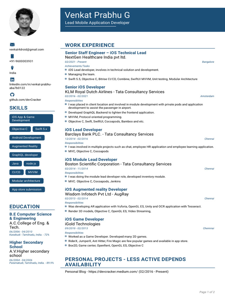 My Resume For Reference | PDF | Objective C | Mobile App