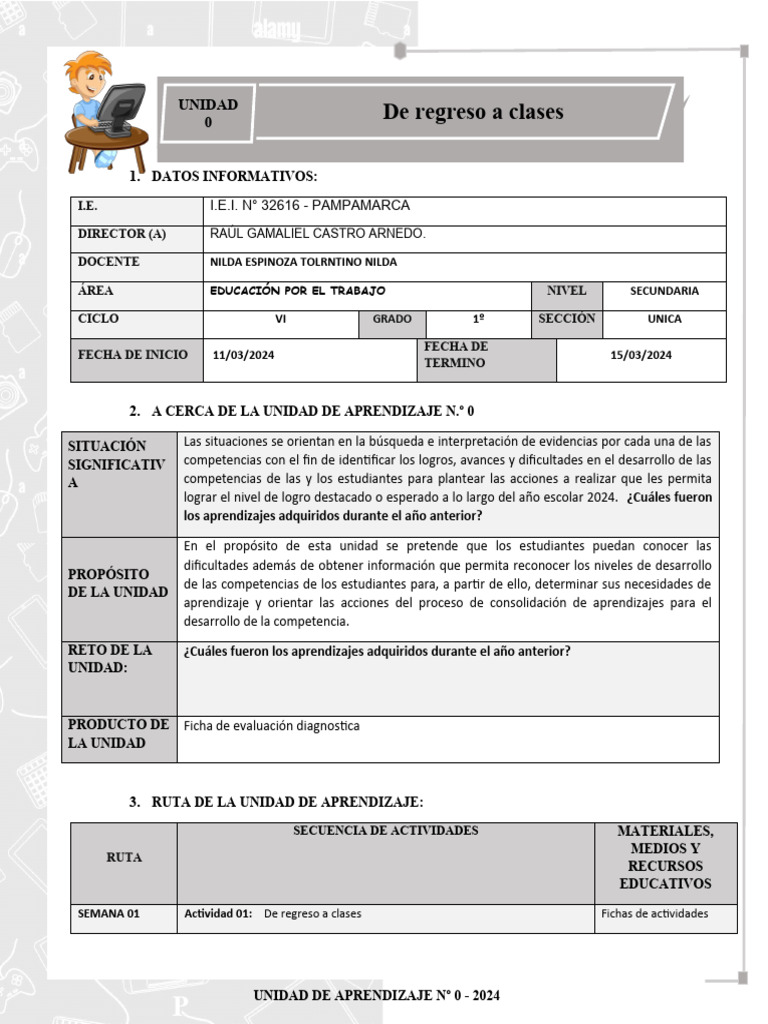 1º Unidad 0 Ept - 2024 | PDF | Aprendizaje | Evaluación