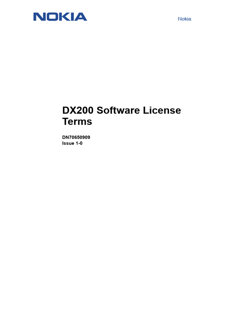 DX200 Software License Terms: DN70650909 Issue 1-0 | PDF | Copyright | Legal Liability