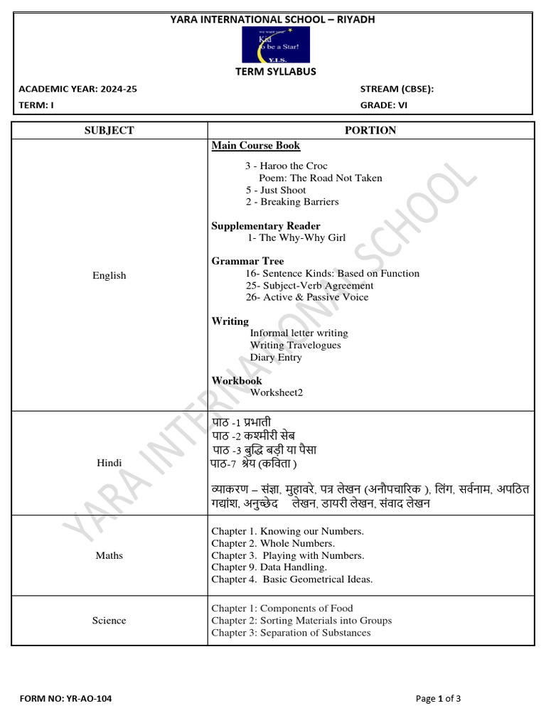 G6 Ist Term Syllabus | PDF | Linguistics | Languages Of India