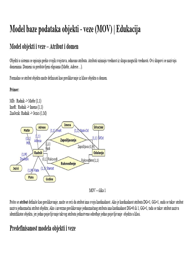 2-2-Model Baze Podataka Objekti - Veze (MOV) - Edukacija | PDF
