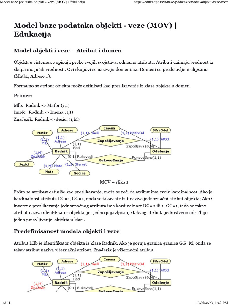 2-Model Baze Podataka Objekti - Veze (MOV) - Edukacija | PDF