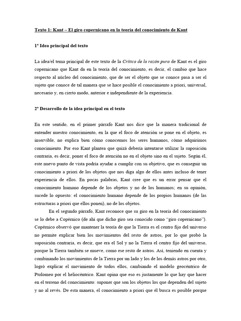 Texto 1: Kant – El giro copernicano en la teoría del conocimiento de ...