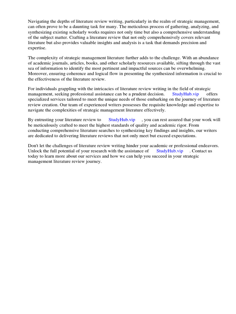 Strategic Management Literature Review | PDF | Strategic Management ... Strategic Management Literature Review | PDF | Strategic Management ...