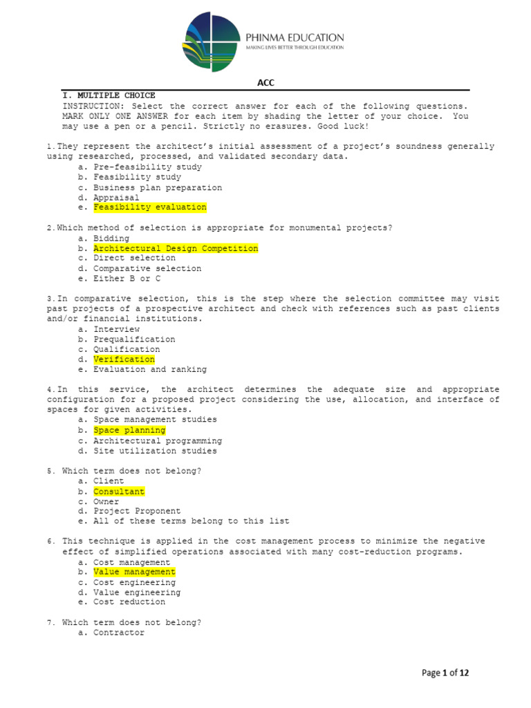 Prof Prac Quiz | PDF | Architect | Per Diem