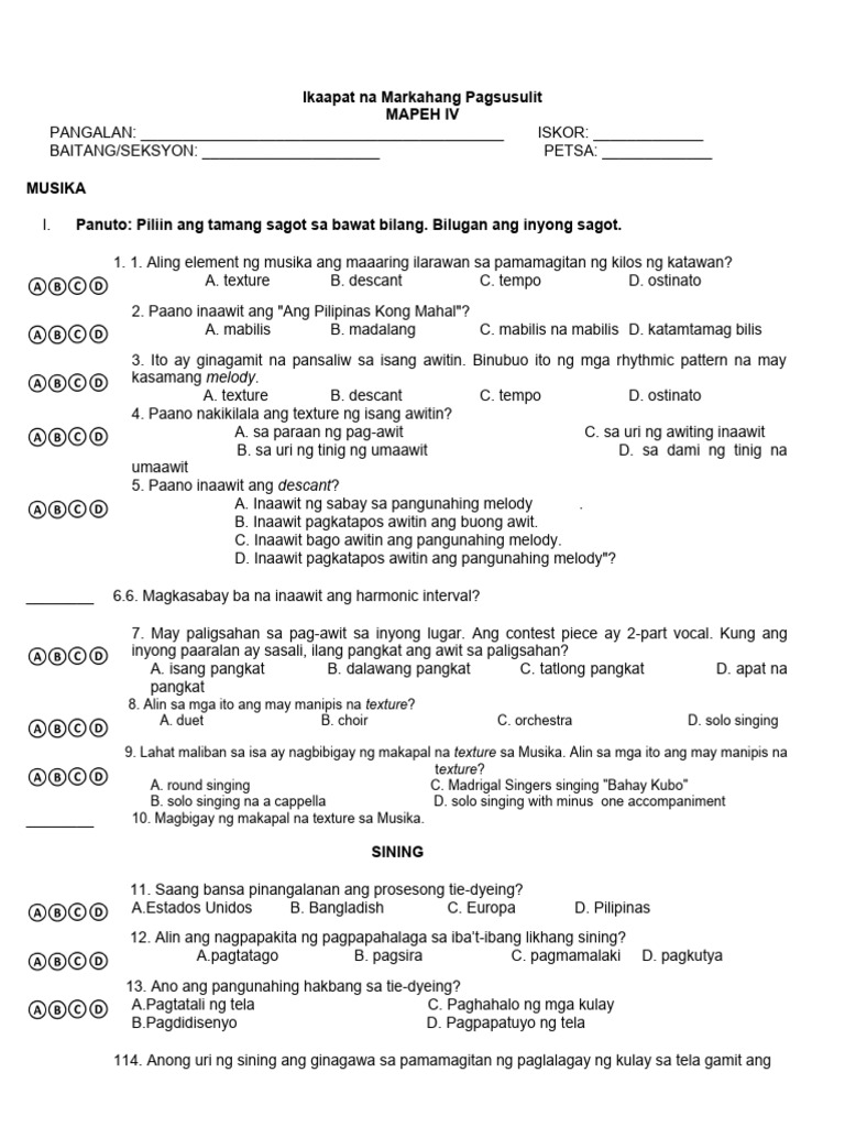 Grade 4 4th Quarter Exam | PDF