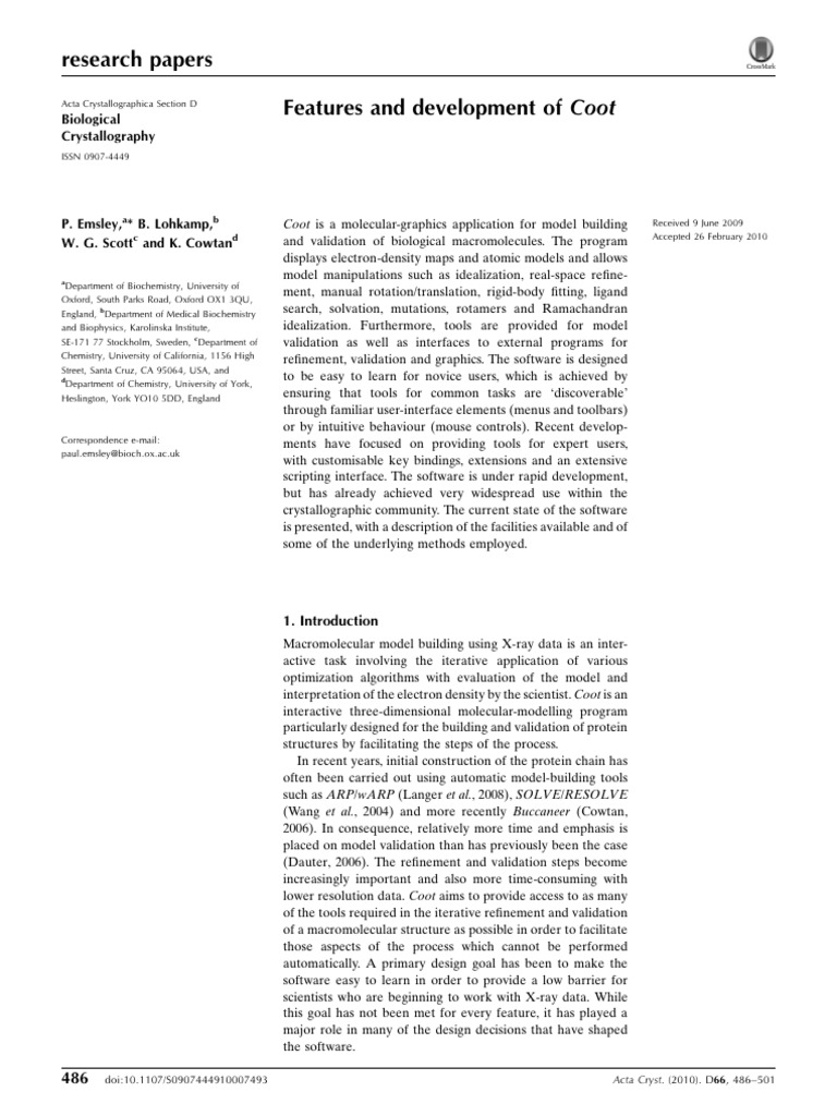 Coot: Molecular Graphics Software Overview | PDF | Art