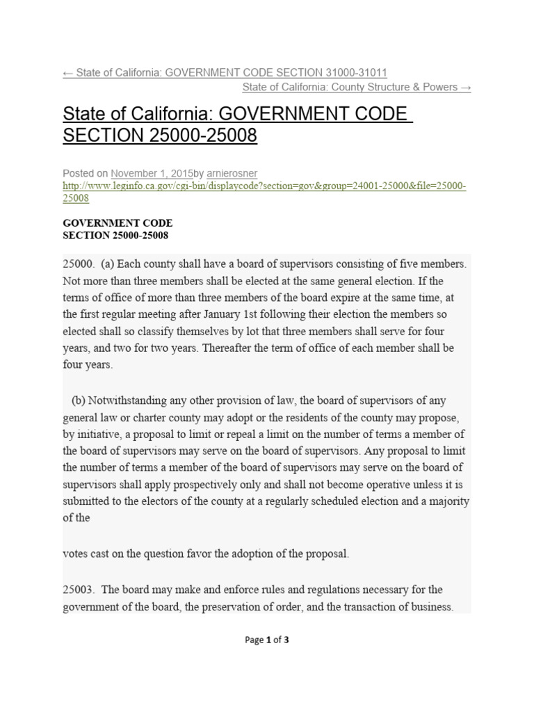 California Government Code Sections 25000-25008 | PDF | Public Law ...