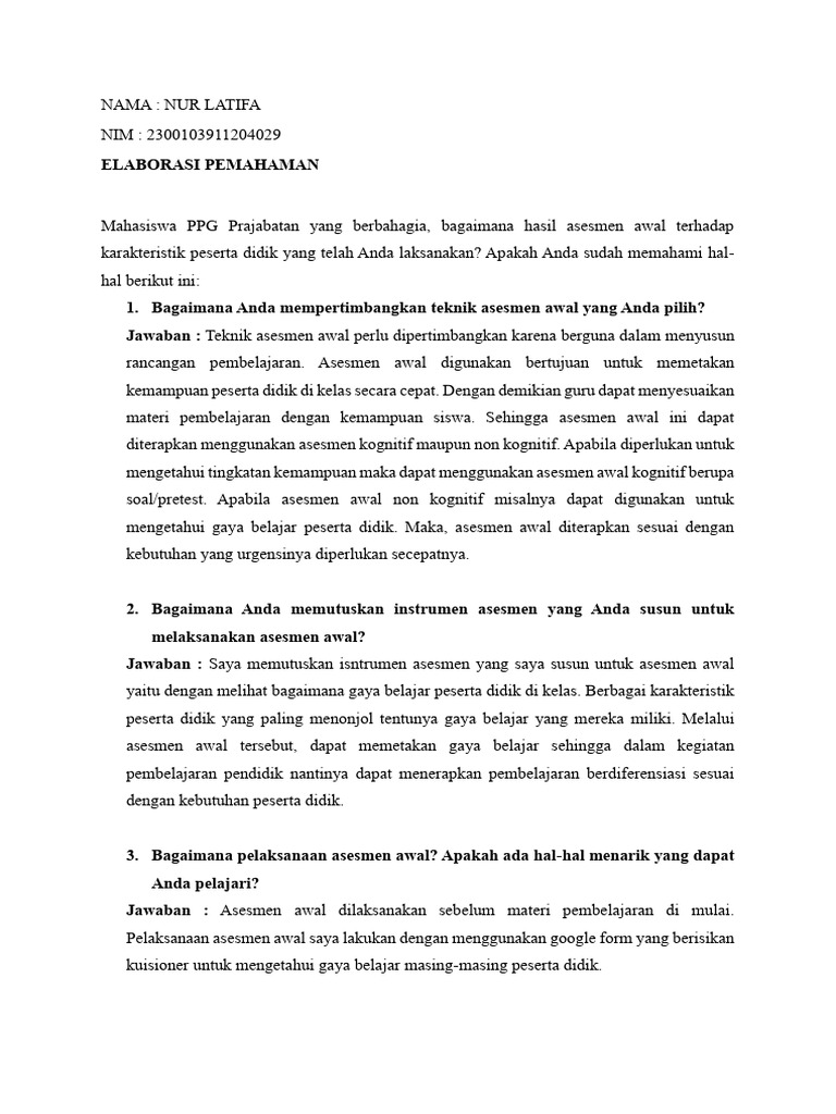 02.02.b.3-T1-5 Elaborasi Pemahaman - NUR LATIFA-1 | PDF | Pengembangan Diri