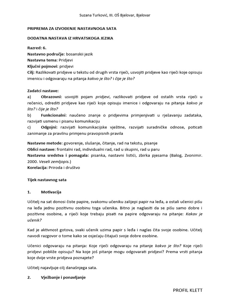 Priprema Pridjevi | PDF