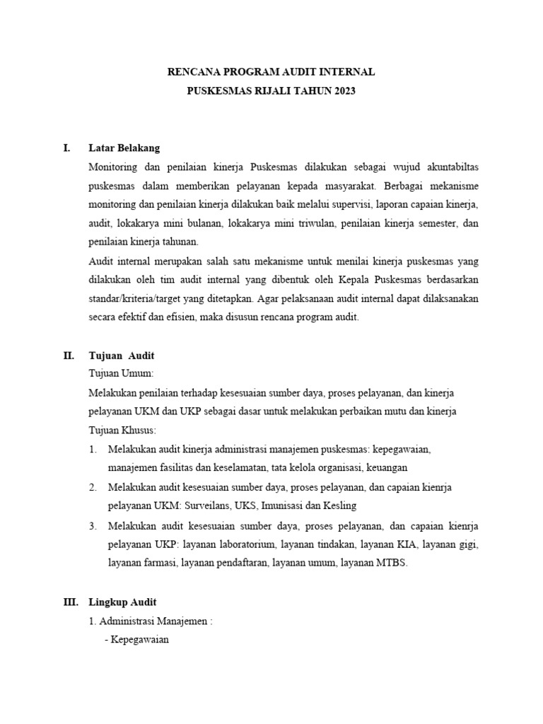 Rencana Program Audit Internal 2023 | PDF