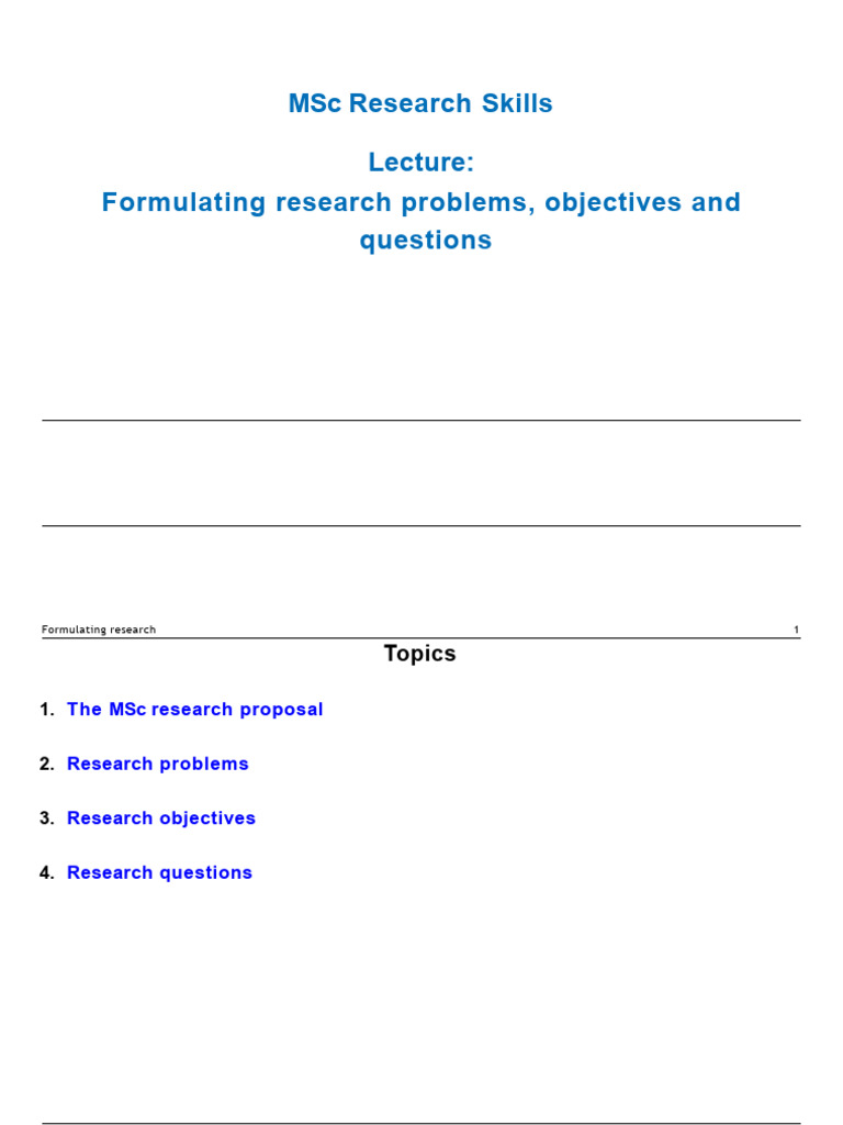 Lecture2_Formulating Research Problems, Objectives and Questions | PDF | Hypothesis | Type I And ...