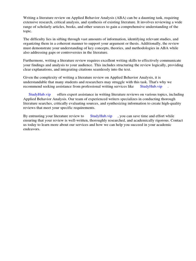 Literature Review Applied Behavior Analysis | PDF | Learning | Behaviorism