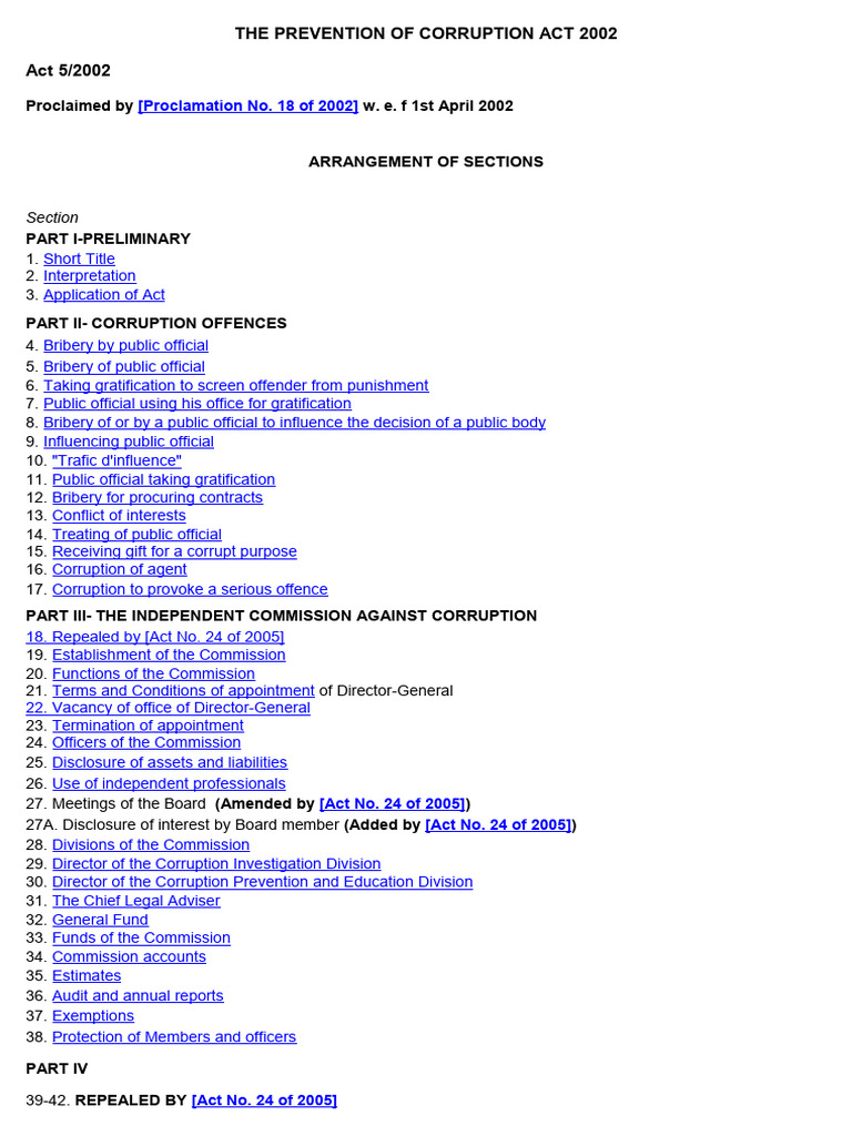 Prevention of Corruption Act | PDF | Corruption | Crimes