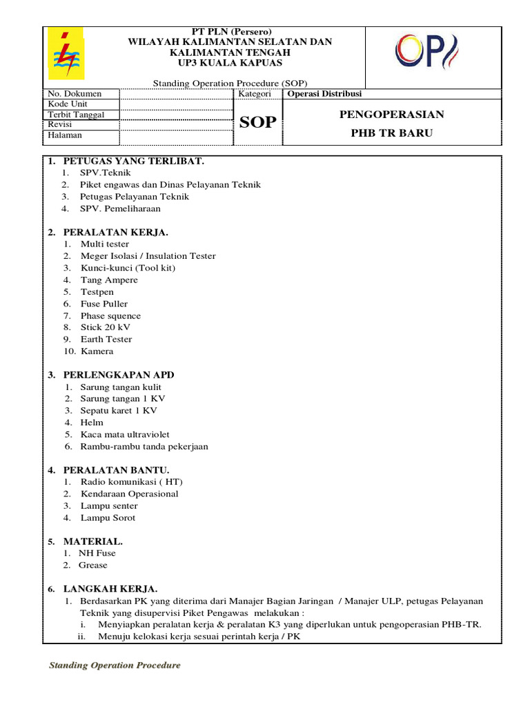 Sop Pengoperasian JTR | PDF