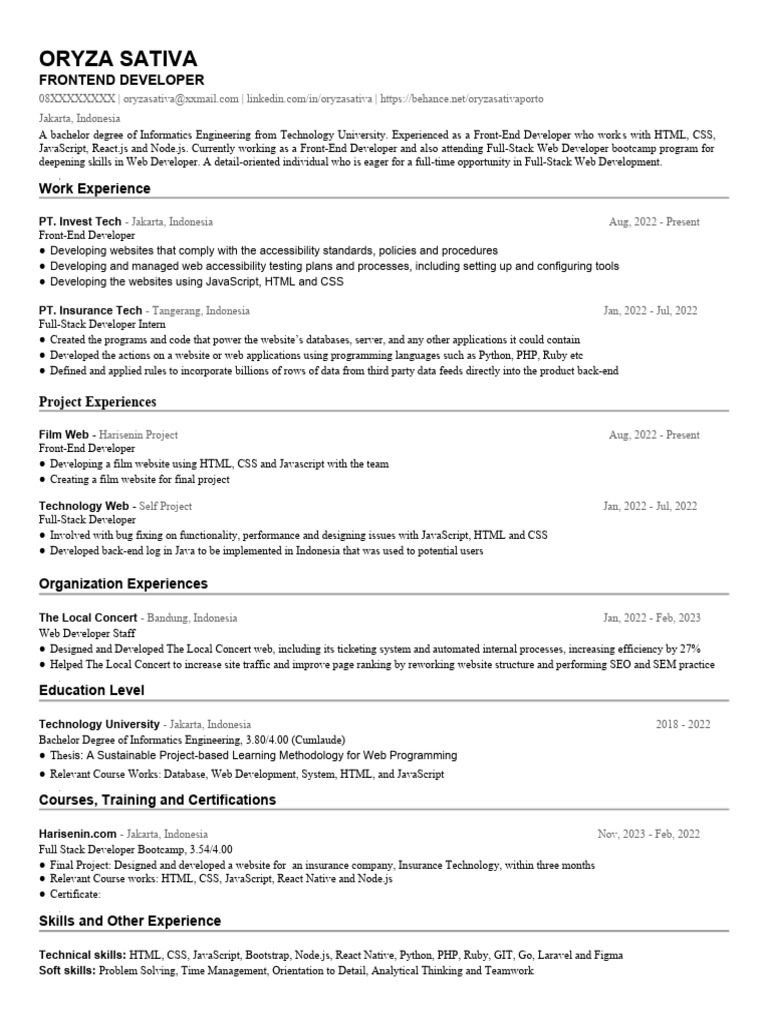Template CV ATS Friendly - FSD | PDF | World Wide Web | Internet & Web