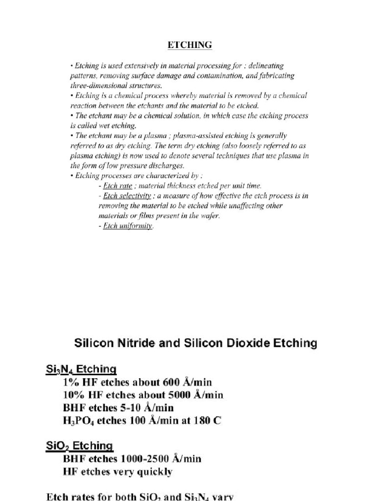 Etching Pdf Chemistry Industrial Processes