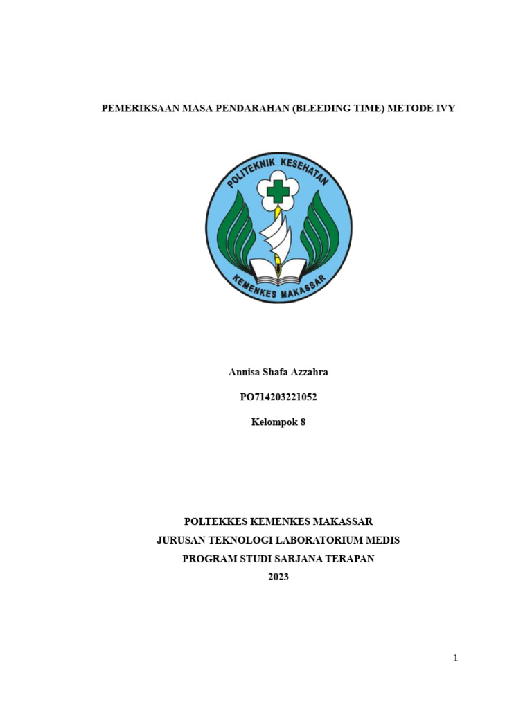 Pemeriksaan Bleeding Time Metode Ivy | PDF
