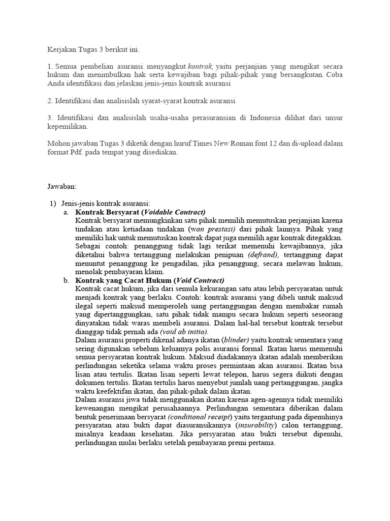 Tugas 3 Manrisk Dan Asuransi | PDF | Bisnis | Hukum