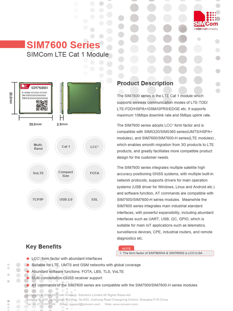 Sim7600 Series Spec 202111 | PDF | Lte (Telecommunication) | File Transfer Protocol