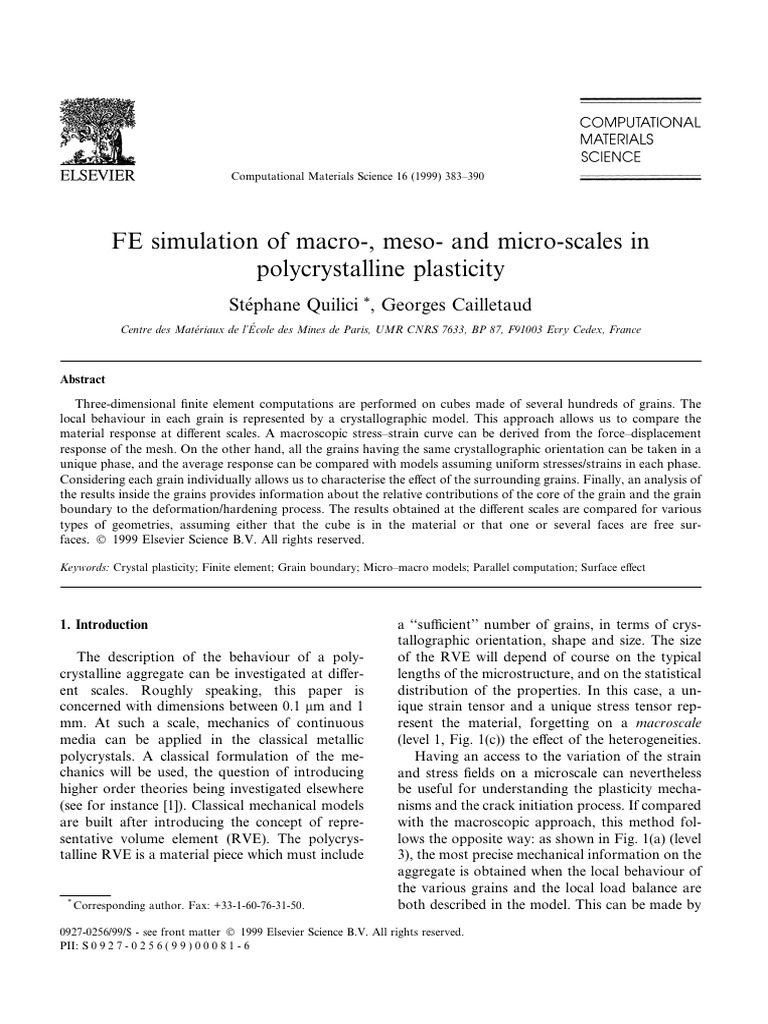 Fe Simulation of Macro-, Meso - and Micro-Scales in Polycrystalline Plasticity | Download Free ...