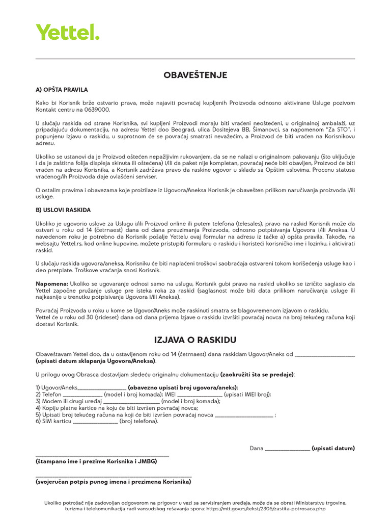 Izjava o Jednostranom Raskidu | PDF