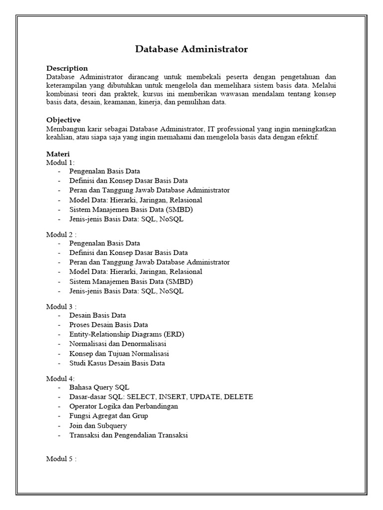 Pelatihan Menjadi Database Administrator | PDF | Komputer