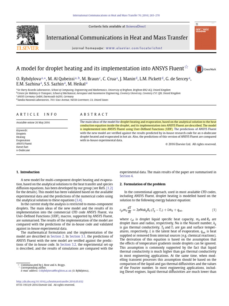 2016-A model for droplet heating and its implementation into ANSYS Fluent | PDF | Heat Transfer ...
