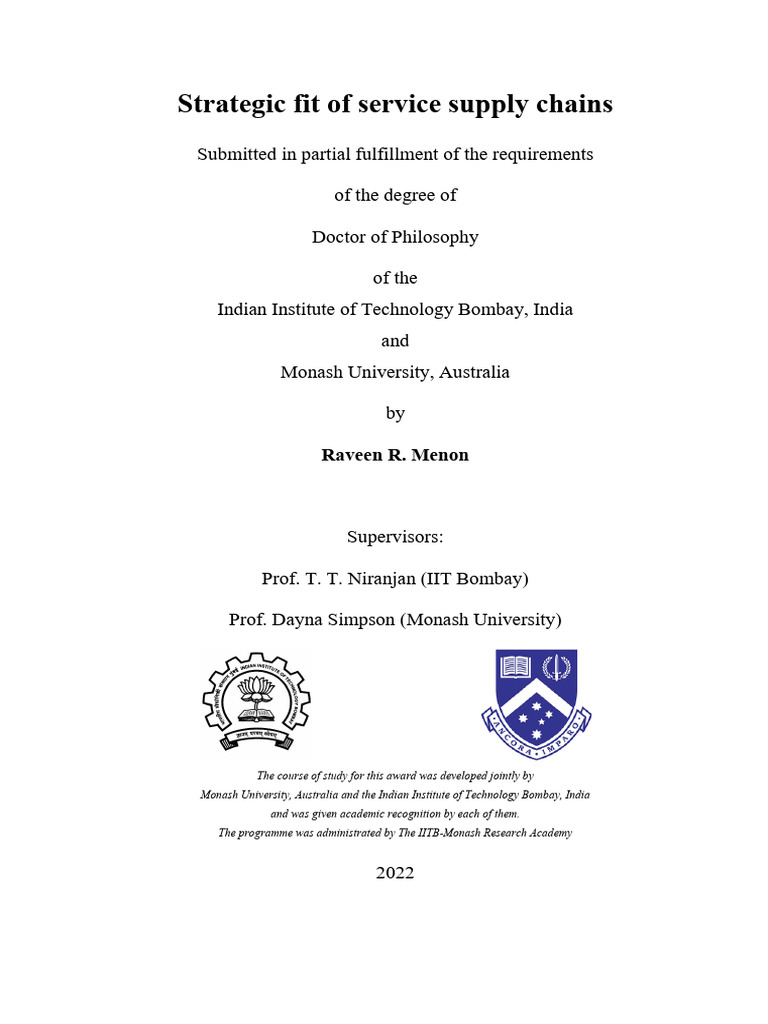 Final Thesis_Raveen R Menon | PDF | Supply Chain | Supply Chain Management