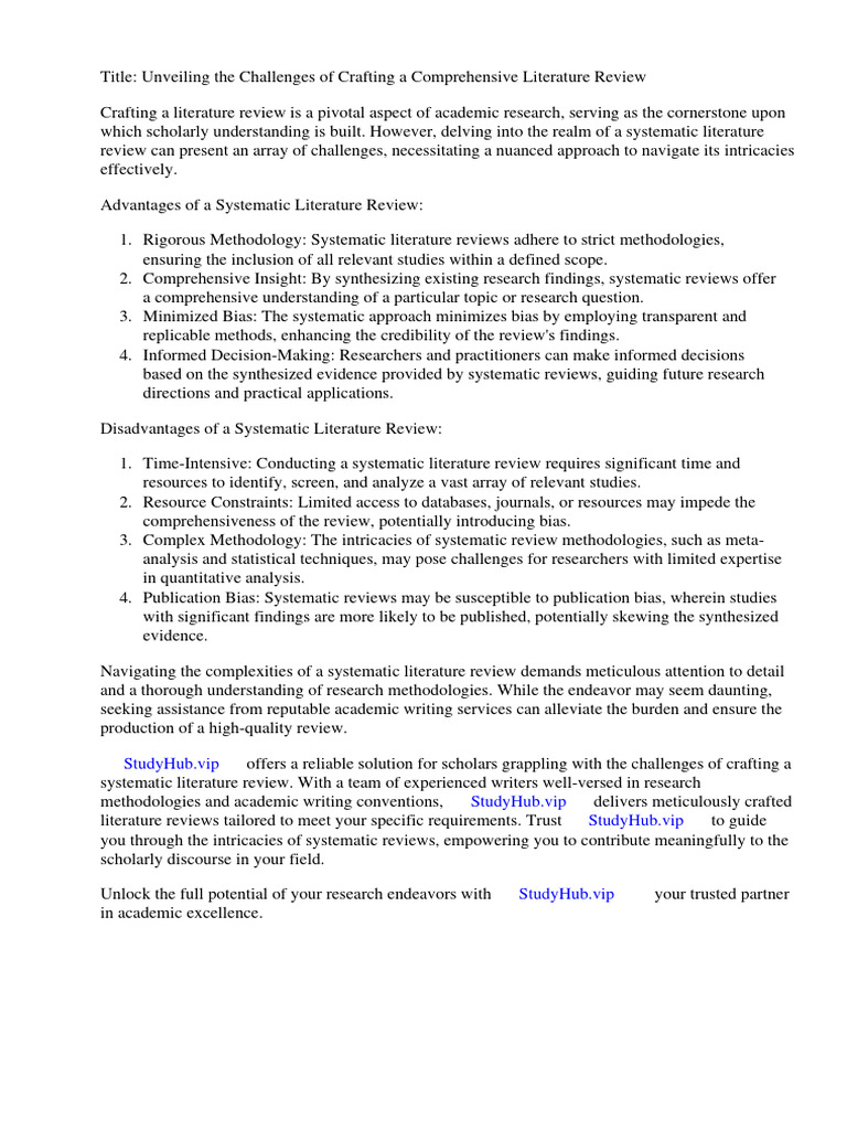 Advantages and Disadvantages of A Systematic Literature Review | PDF | Systematic Review ...