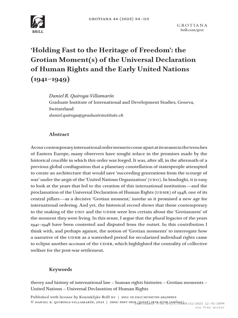 Grotian mooment of the universal declaration of human rights and the ...