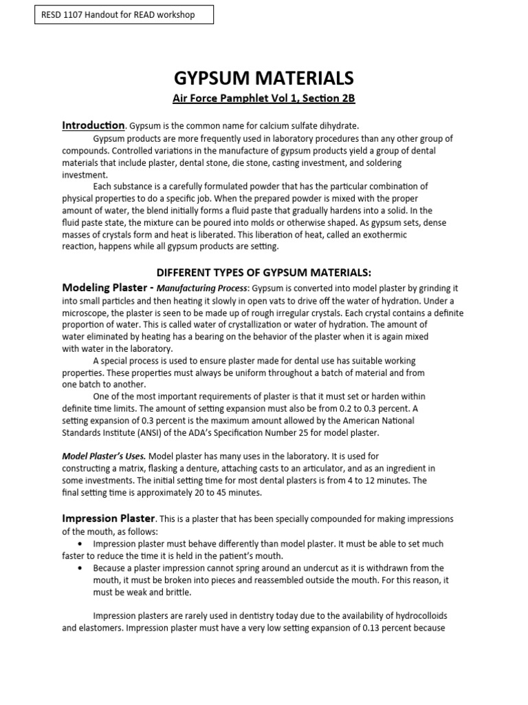 GYPSUM MATERIALS handout | PDF | Plaster | Gypsum
