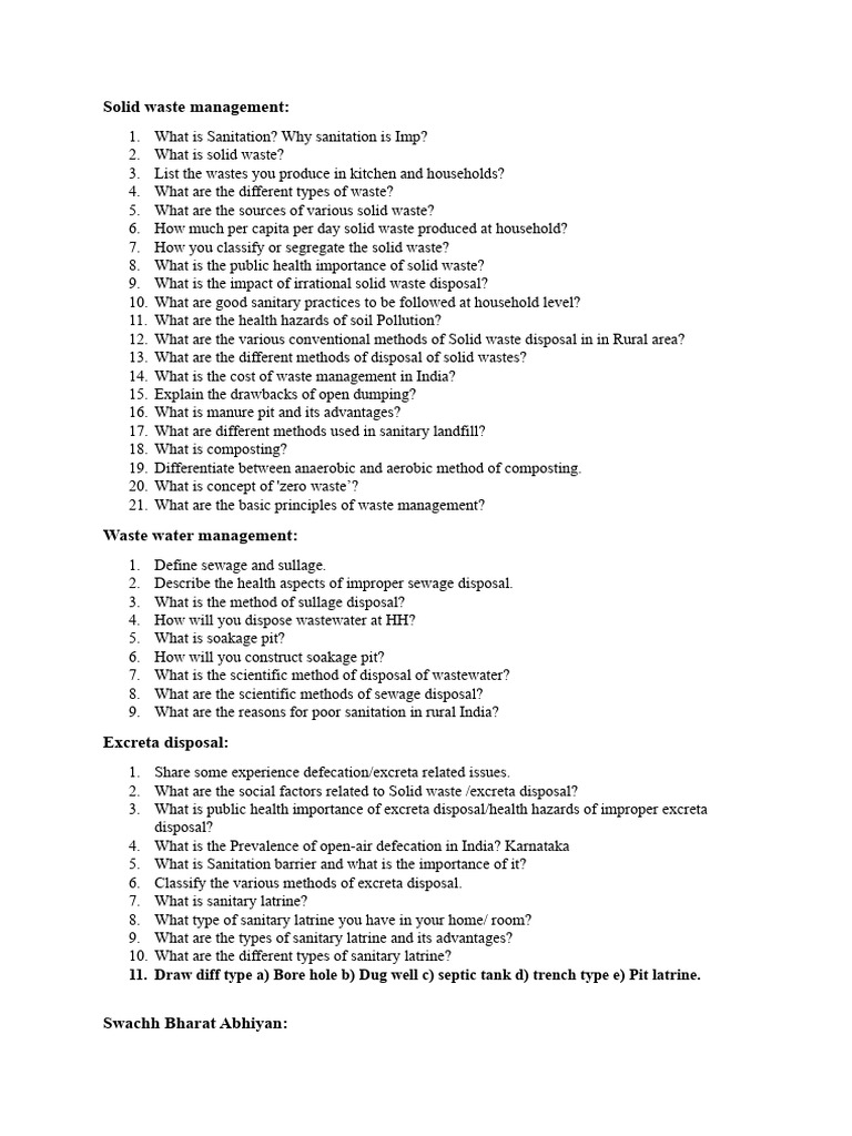 Solid Waste Management:: 11. Draw Diff Type A) Bore Hole B) Dug Well C ...