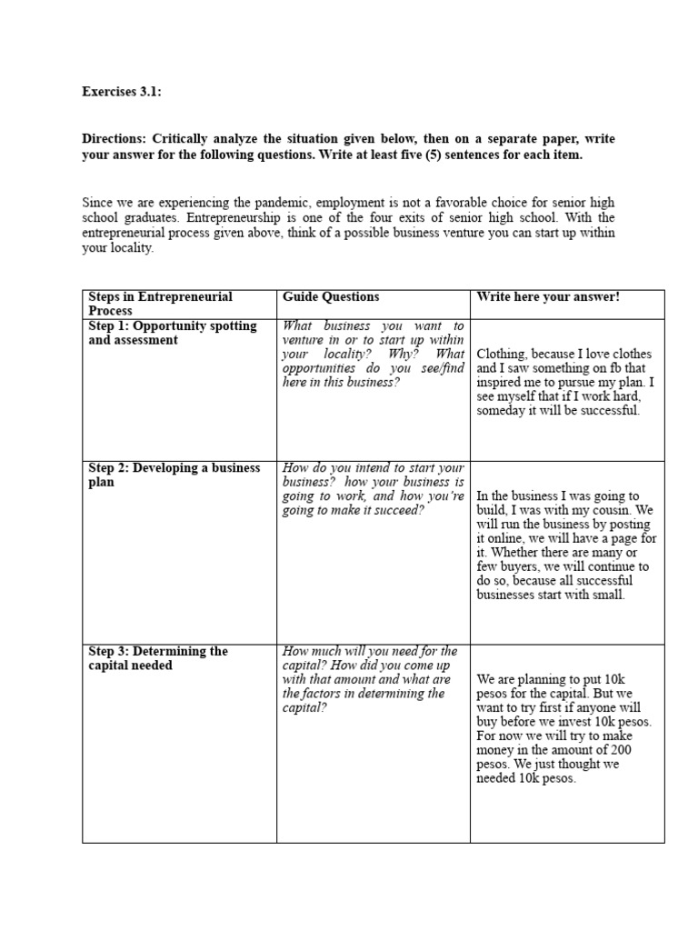 Exercise 3.1 Answer | PDF | Entrepreneurship | Business