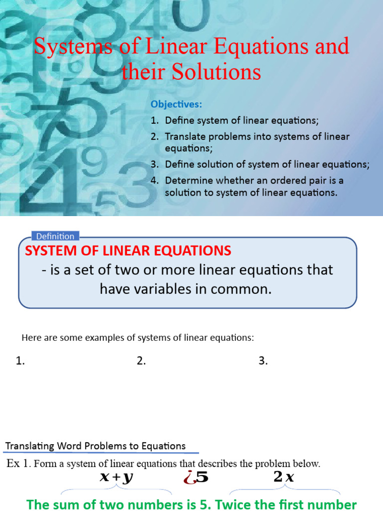 Systems of Linear Equations and Their Solutions | PDF | Equations ...