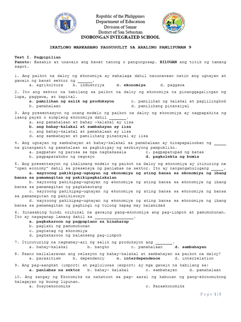 SY 2023-2024 AP9 - Q3 - Quarter Exam | PDF