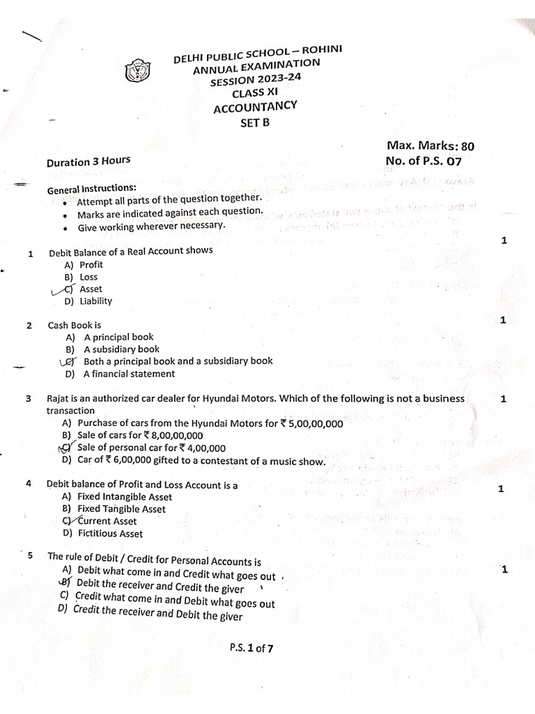 Class XI Acc DPS Rohini Annual 2023-24 | PDF