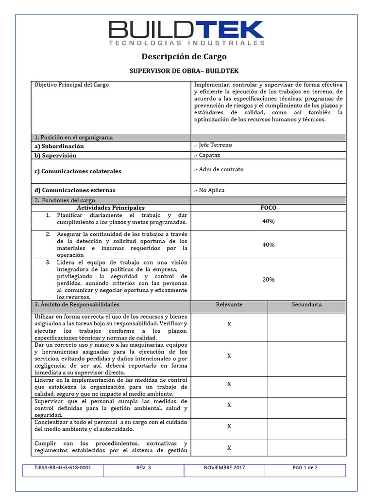 Supervisor de Obra en Buildtek | PDF | Gestión de recursos humanos