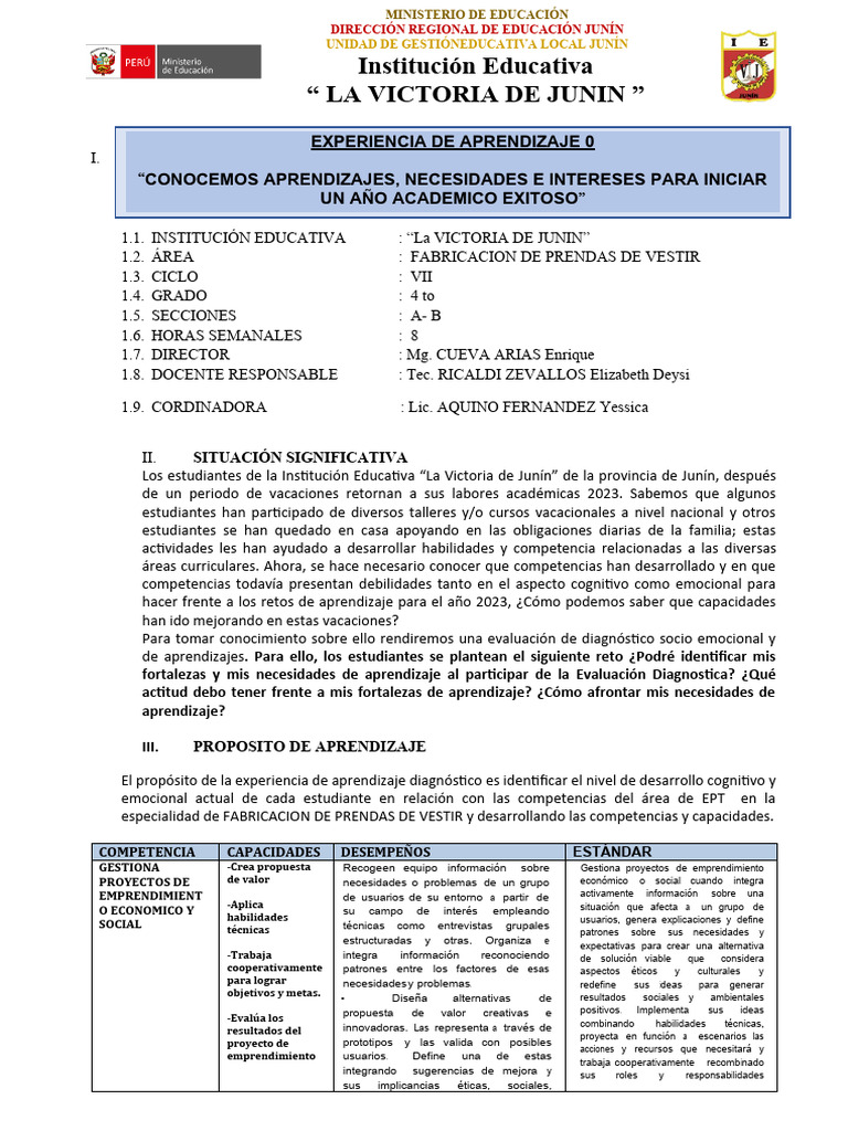 ELIZABETH RICALDI ZEVALLOS Experiencia 0 Quinto Grado | PDF ...