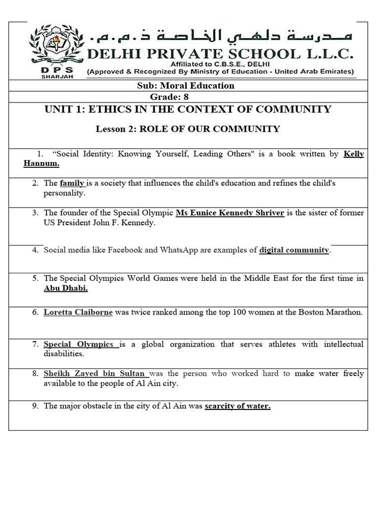UNIT 1 LESSON 2 Role of Communities | PDF | Community | Behavioural Sciences