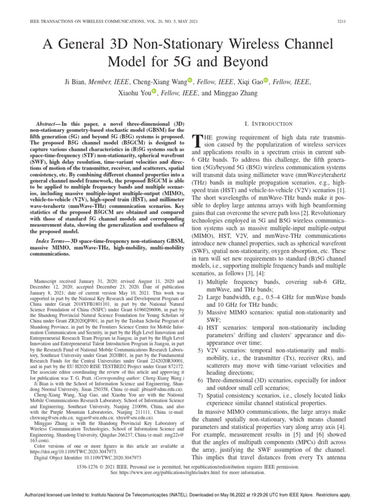 A General 3D Non-Stationary Wireless Channel Model For 5G and Beyond | PDF | Mimo | Extremely ...
