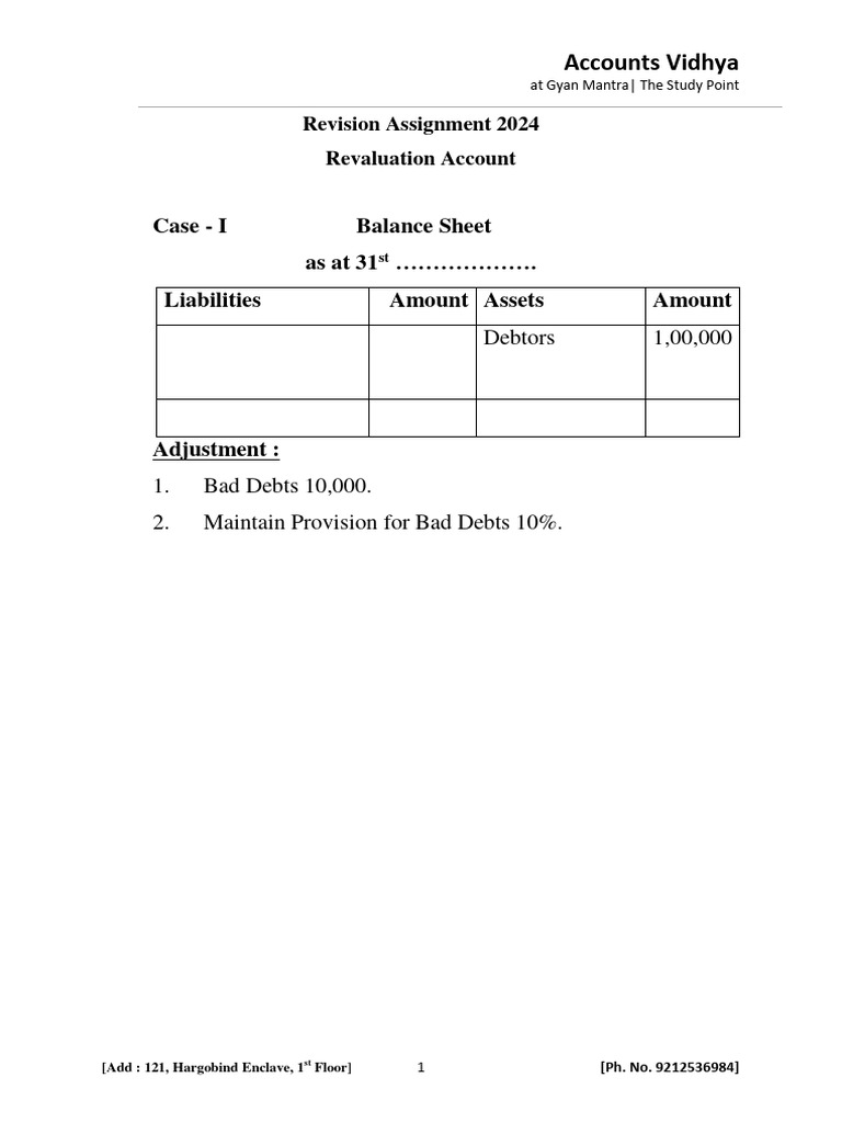 PDF 3. Revaluation Account Revision Assignment 2024 | PDF | Bad Debt ...