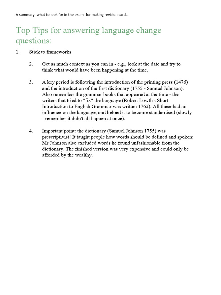 Language Change Revision Cards-Towards End of Scheme | PDF | English ...