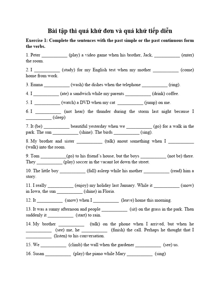 Bai Tap Thi Qua Khu Don Va Qua Khu Tiep Dien | PDF