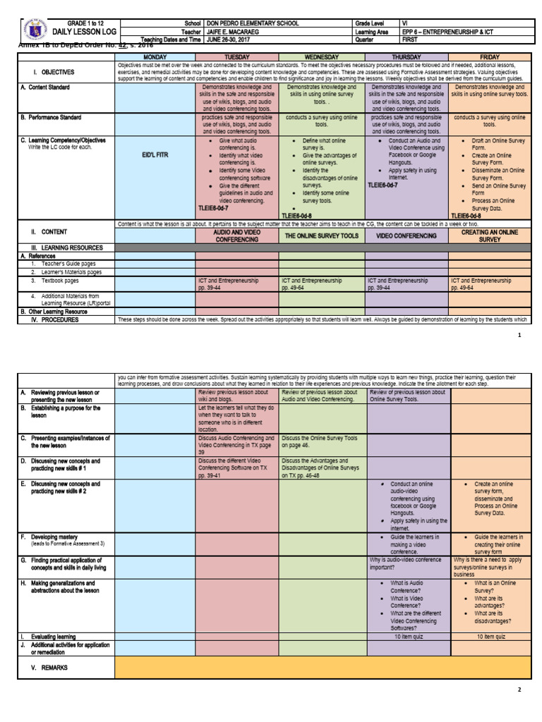 DLL EPP6-ICT Q1 W4 | PDF | Educational Technology | Learning