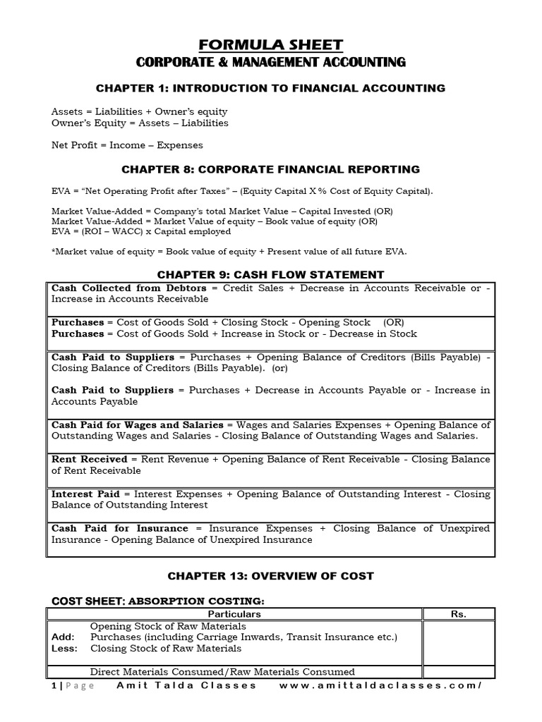 Cma Formula Sheet | Download Free PDF | Equity (Finance) | Dividend