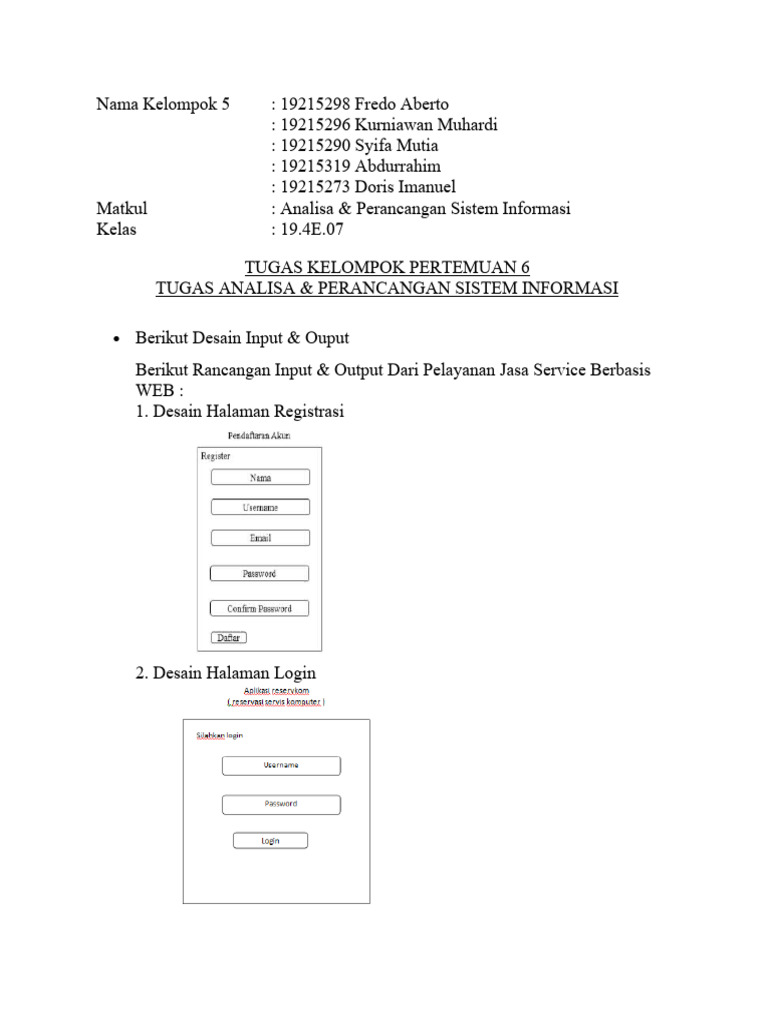 Tugas Pertemuan 6 (Kelompok) - Rancangan Input & Output | PDF Tugas Pertemuan 6 (Kelompok) - Rancangan Input & Output | PDF