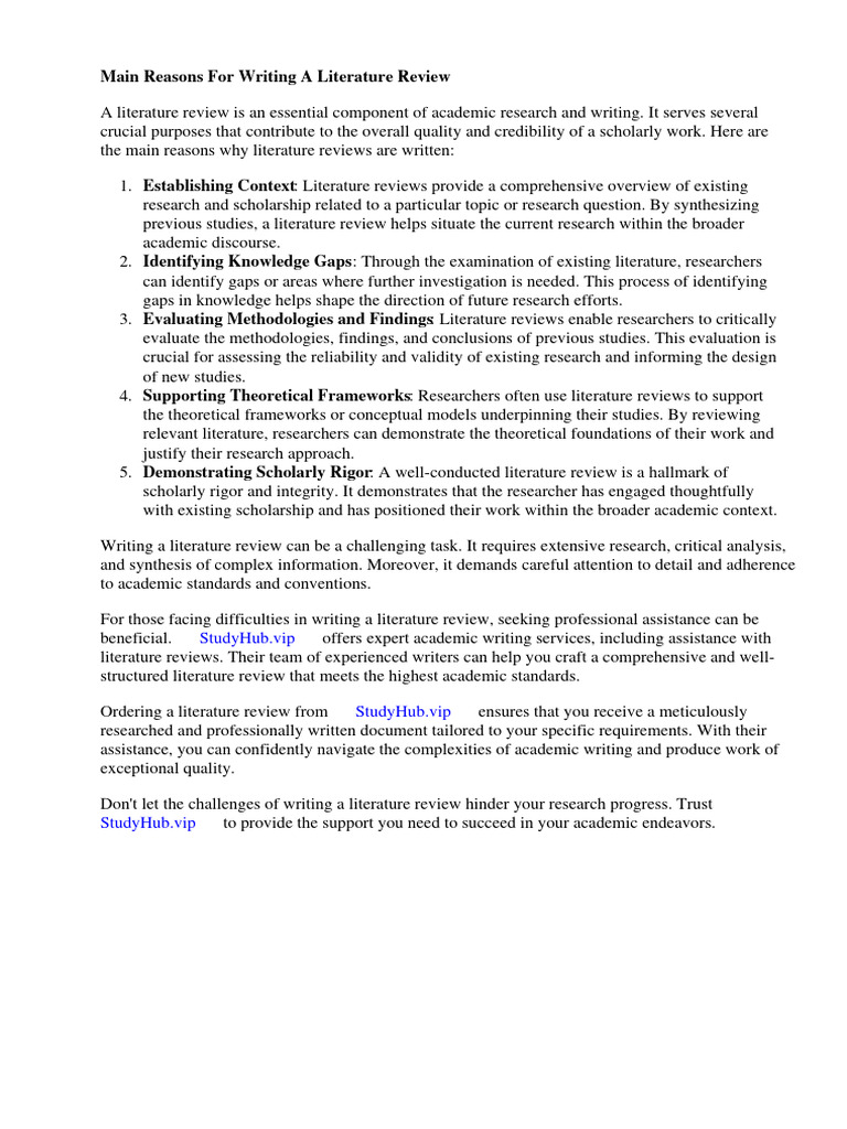 Main Reasons For Writing A Literature Review | PDF | Literature Review ...